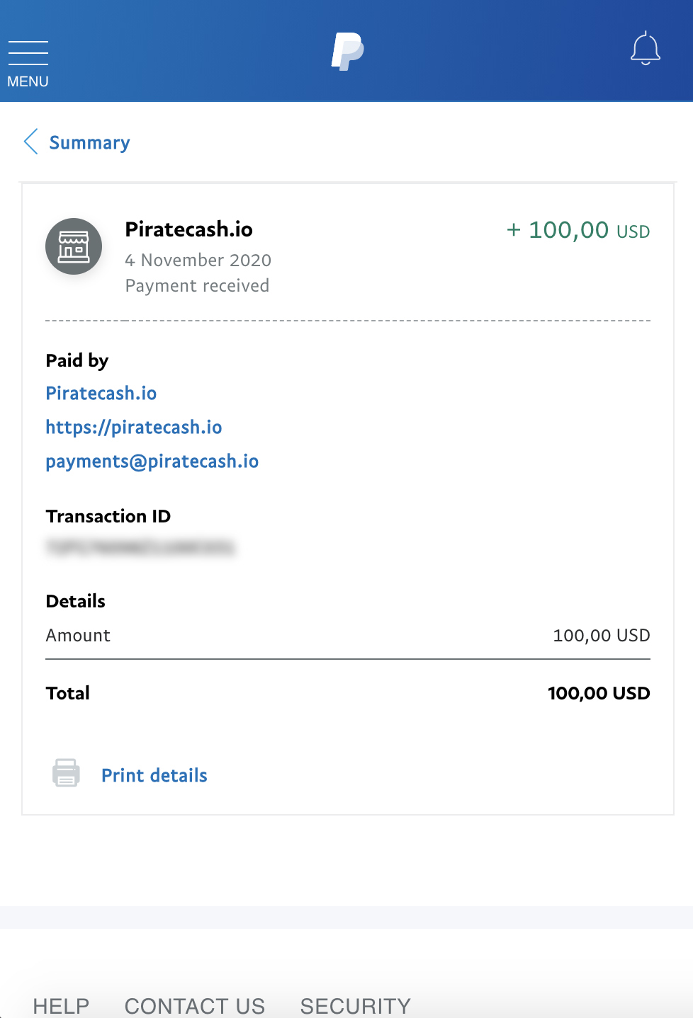 $100 Paypal payment 2020 #2 – piratecash.io – Payment Proof Club