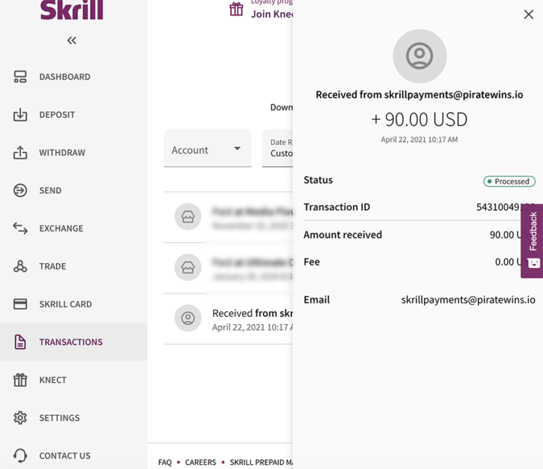 $100 Skrill payment proof 2021 – piratewins.io – Payment Proof Club